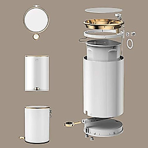 Diandian Indoor Trash Cans Home Zone Stainless Steel Kitchen Trash Can with Round Design and Step Pedal,Removable Plastic Trash Bin Liner Garbage Cans for Kitchen Office Outdoor(White 2.3gallon)