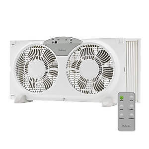 HOLMES 9" Twin Digital Window Fan, Reversible Airflow Blades, In/Out Exchange, 3 Speeds, Built-In Extender Panels, Ideal for Home, Bedroom or Office, Remote Control, White