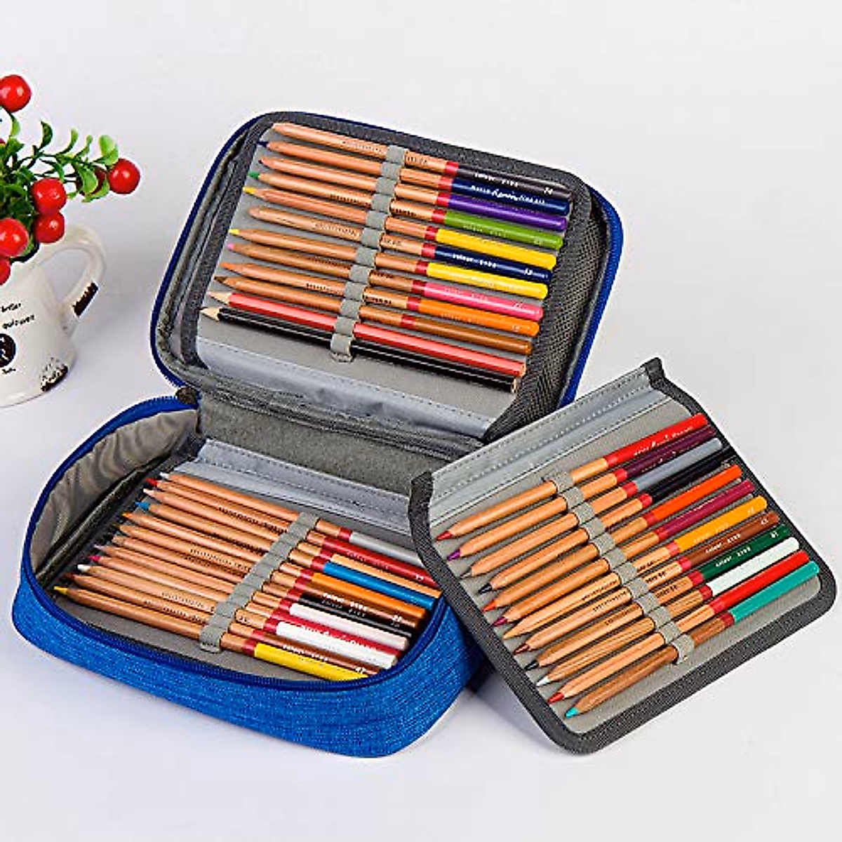 Catekro Pencil Case Canvas School Pencil Cases for Girls Boy Pencil Case 72 Holes Pen Box Multi Function Storage Bag Case Pouch School Supplies（Blue）