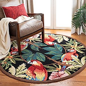 SAFAVIEH Chelsea Collection 3' Round Black HK296A Hand-Hooked French Country Wool Area Rug