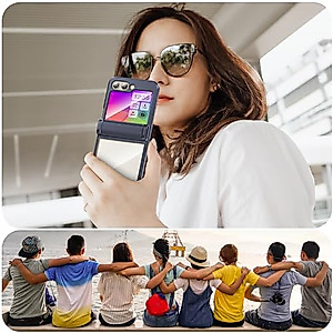 NAZRIO Case Compatible with Samsung Galaxy Z Flip 5 Case with [Hinge Protection & Built-in Back Screen Protector], Slim & Drop-Proof Clear Cover for Samsung Flip 5 5G (2023)-Navy Blue