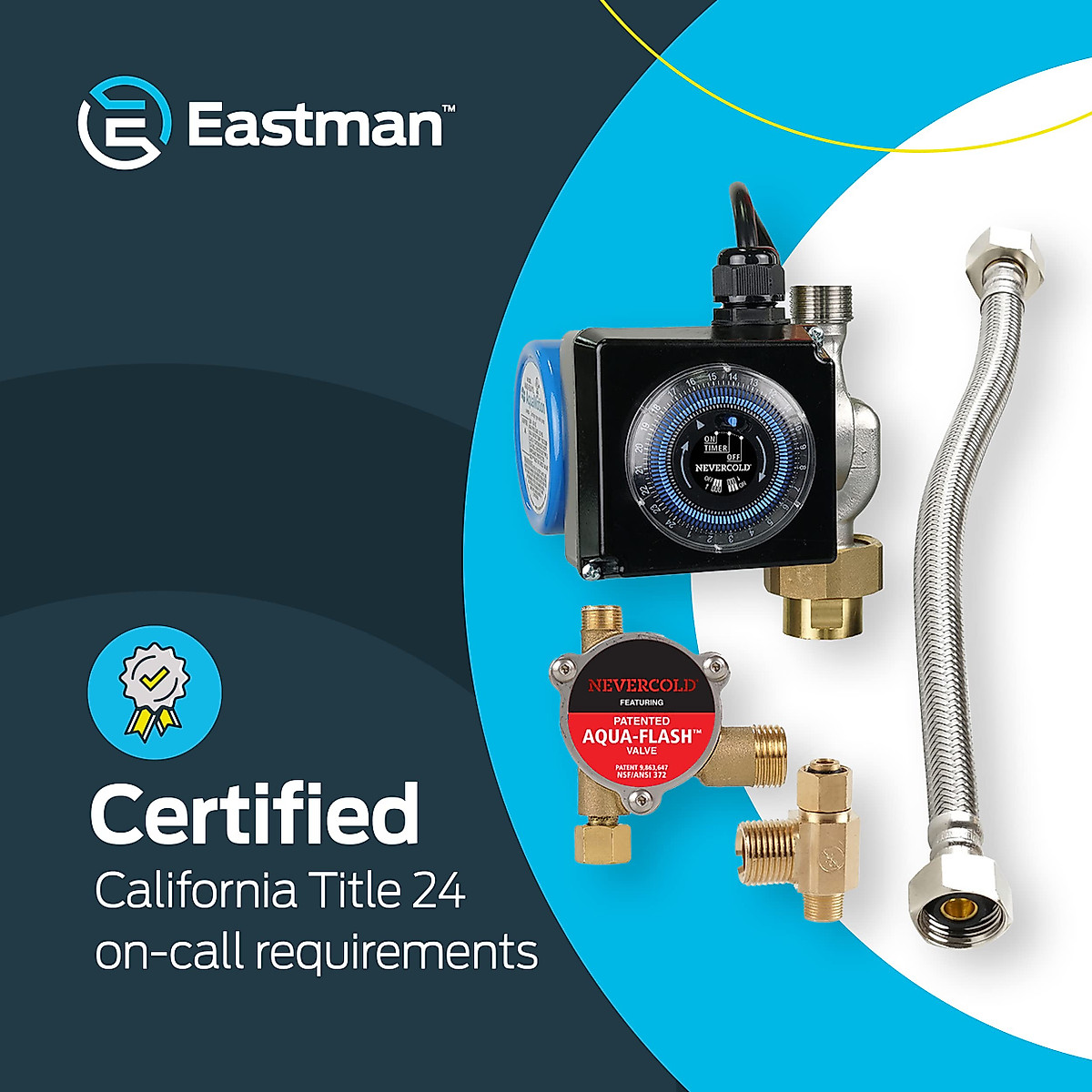 Eastman 3/4 Inch Nevercold Universal Hot Water Recirculation Pump Kit, Brass, 70600