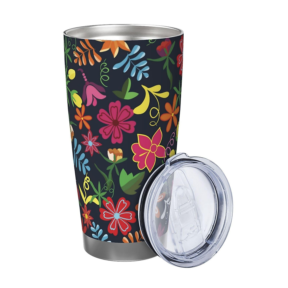 Uniwneds Colorful Mexican Floral Pattern Stainless Steel Tumbler Mugs With Lid And Straw 20 Oz Insulated Travel Coffee Mugs Cap Bottle Gifts For Women Men