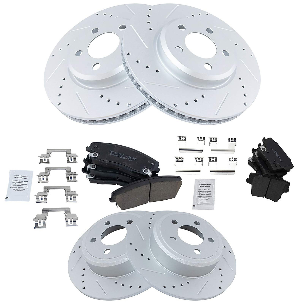 Rotor & Brake Pad Ceramic Performance Drilled Slotted Front & Rear Kit