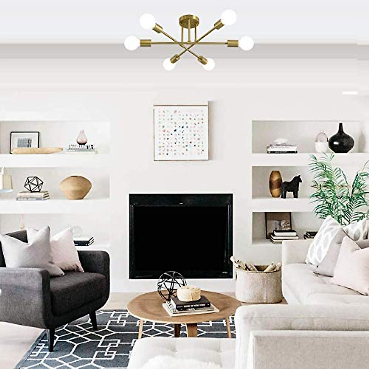 Mid Century Ceiling Light Fixture,Adjustable 6-Light Sputnik Chandelier,Semi-Flush Mount Pendant Lighting,Industrial Vintage Lighting Fixtures Plating Finish for Kitchen Dining Room Bedroom Foyer