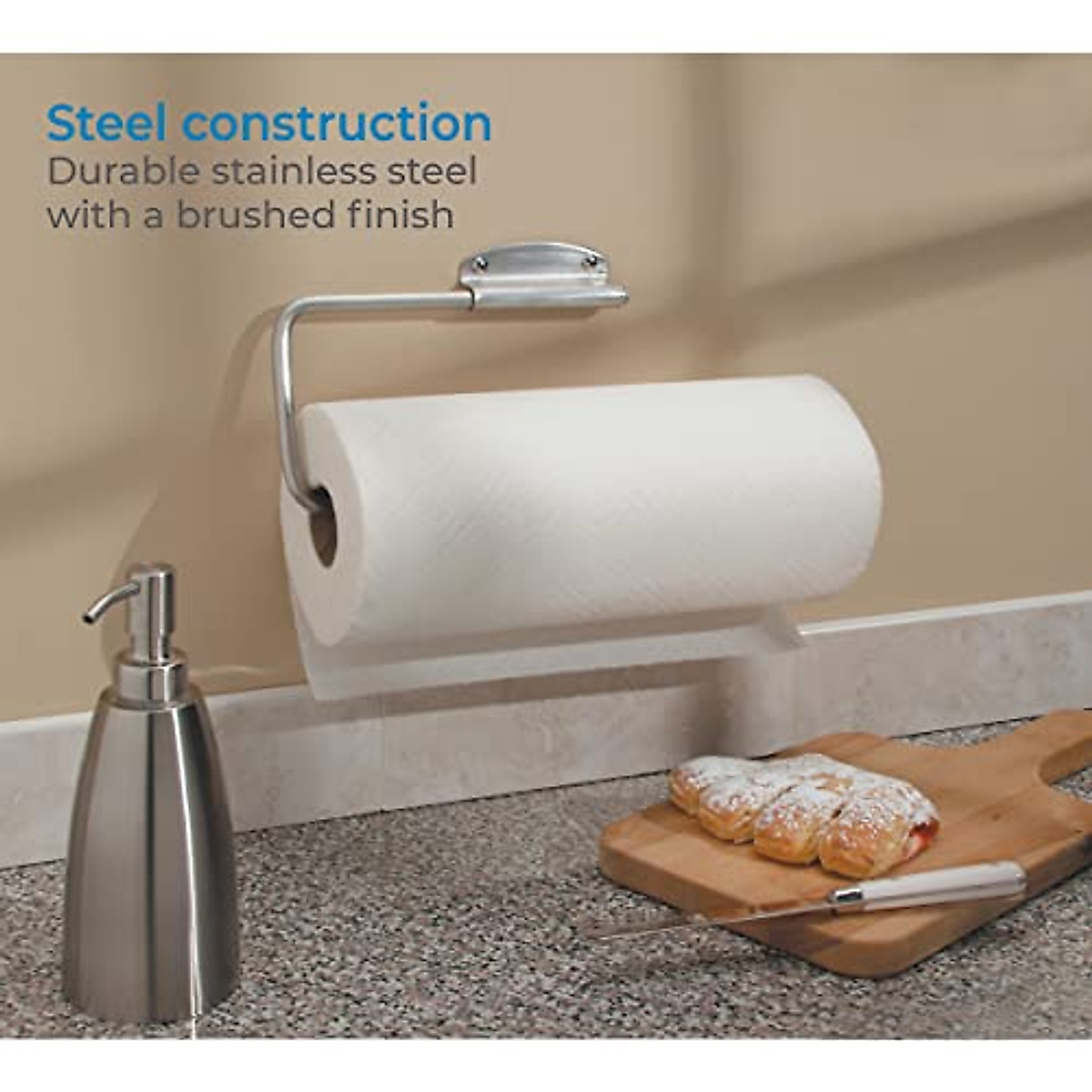 iDesign Forma Wall Mounted Metal Paper Towel Holder, Swiveling Roll Organizer for Kitchen, Bathroom, Craft Room, 12" x .75" x 4.5", Chrome