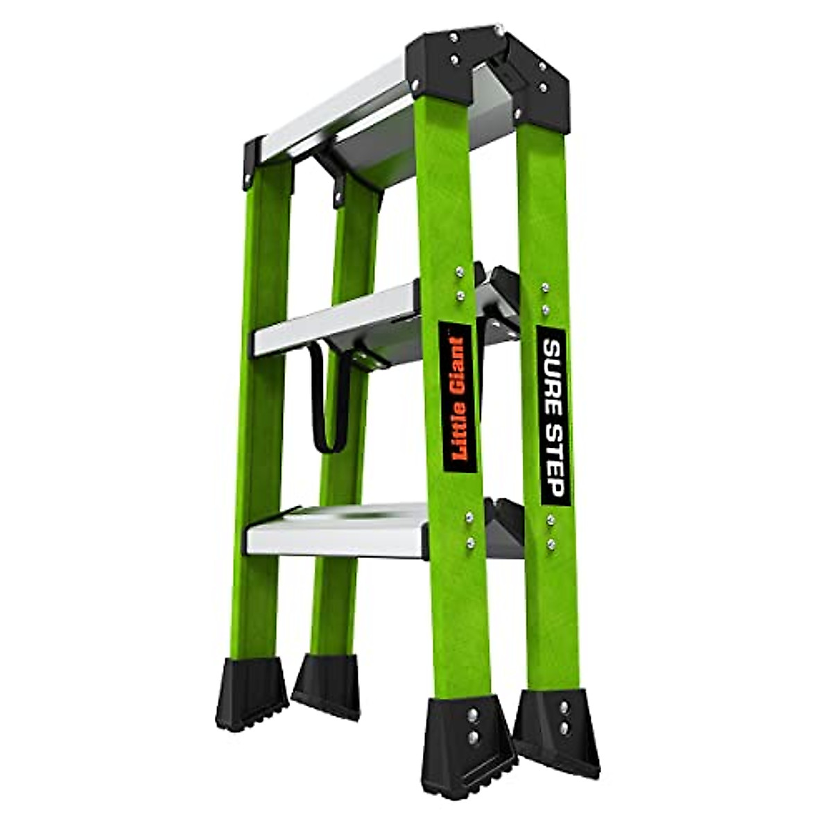 Little Giant Ladders, Sure Step, 3-Step, Double-Sided Step Stool, Fiberglass, (11953), Type 1AA, 375 lbs Weight Rating, Hi-viz Green
