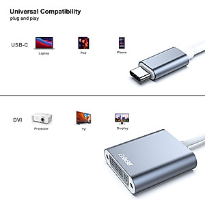 BENFEI 2 Pack USB C to DVI Adapter, Type-C to DVI Adapter [Thunderbolt 3/4 Compatible] with iPhone 15 Pro/Max, MacBook Pro/Air 2023, iPad Pro, iMac, S23, XPS 17, Surface Book 3 and More - Grey