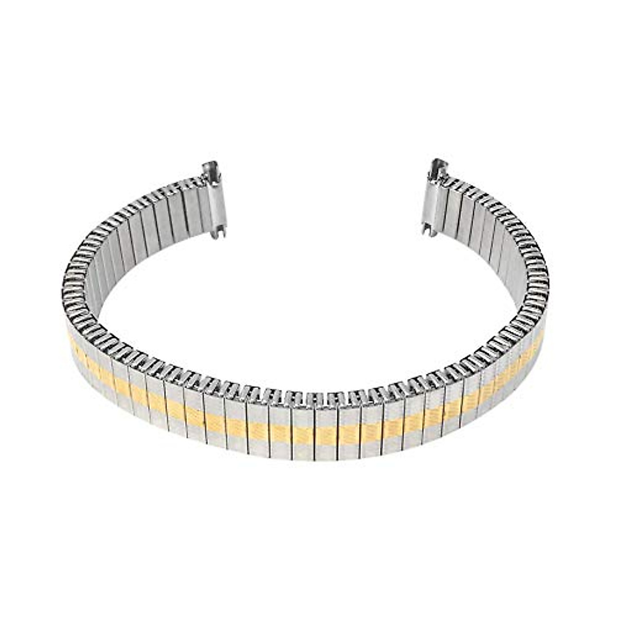 Bandini Two-Tone (Silver/Gold) Womens 14mm Stainless Steel Stretch Metal Replacement Expansion Watch Band, Ladies Metal Stretch Strap - Compatible with Traditional and Smart Watches