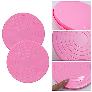 Tsnamay 2Pcs Cake Decorating Turntable,5.5inch Rotating Cake Turntable, Turns Smoothly Revolving Cake Stand Cake Decorating Baking Tools Accessories Supplies for Cookies Cupcake,Pink