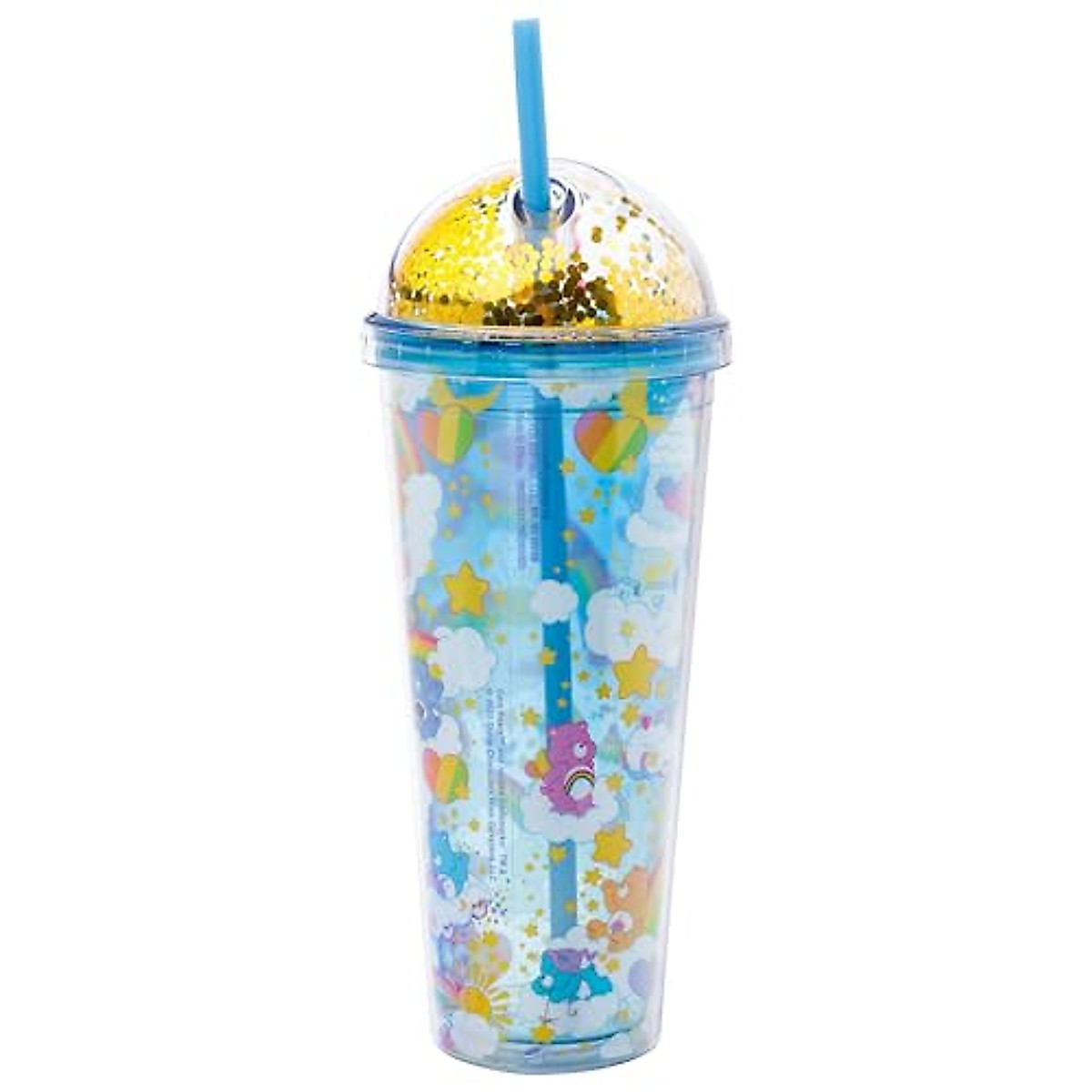 Silver Buffalo Care Bears Travel Tumbler, 24 Ounces - Featuring Love-A-Lot, Tenderheart, Grumpy, Cheer, Bedtime Bears - Glitter Top Dome