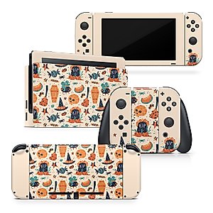 acky Design Spooky Skin Compatible with Halloween Nintendo Switch Skin Wrap Cover, Pumpkin Skin for Nintendo Switch Stickers, Premium Vinyl 3M Full Wrap Decal, Compatible with Joy-Con, Console, Dock