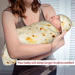 Burrito Taco Tortilla Newborn Swaddle Blanket with Beanie Set, Soft and Stretchy Baby Blanket Swaddle Sack Funny Gift for Boy and Girl Baby Shower