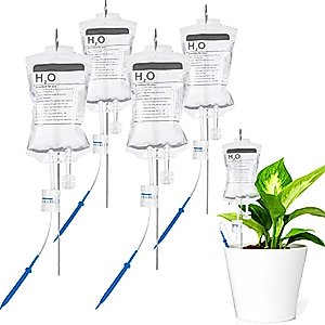 4Pcs Plant Drip Irrigation Bag, Plant Self Automatic Plant Watering System 350ml Watering Bag, with Metal Support Rod Self Watering Devices Small Funnel and Adjustable Valve Switch, for Indoor Outdoor