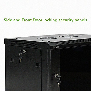NavePoint 18U Deluxe IT Wallmount Cabinet Enclosure 19-Inch Server Network Rack with Locking Glass Door 16-Inches Deep Black with Shelves