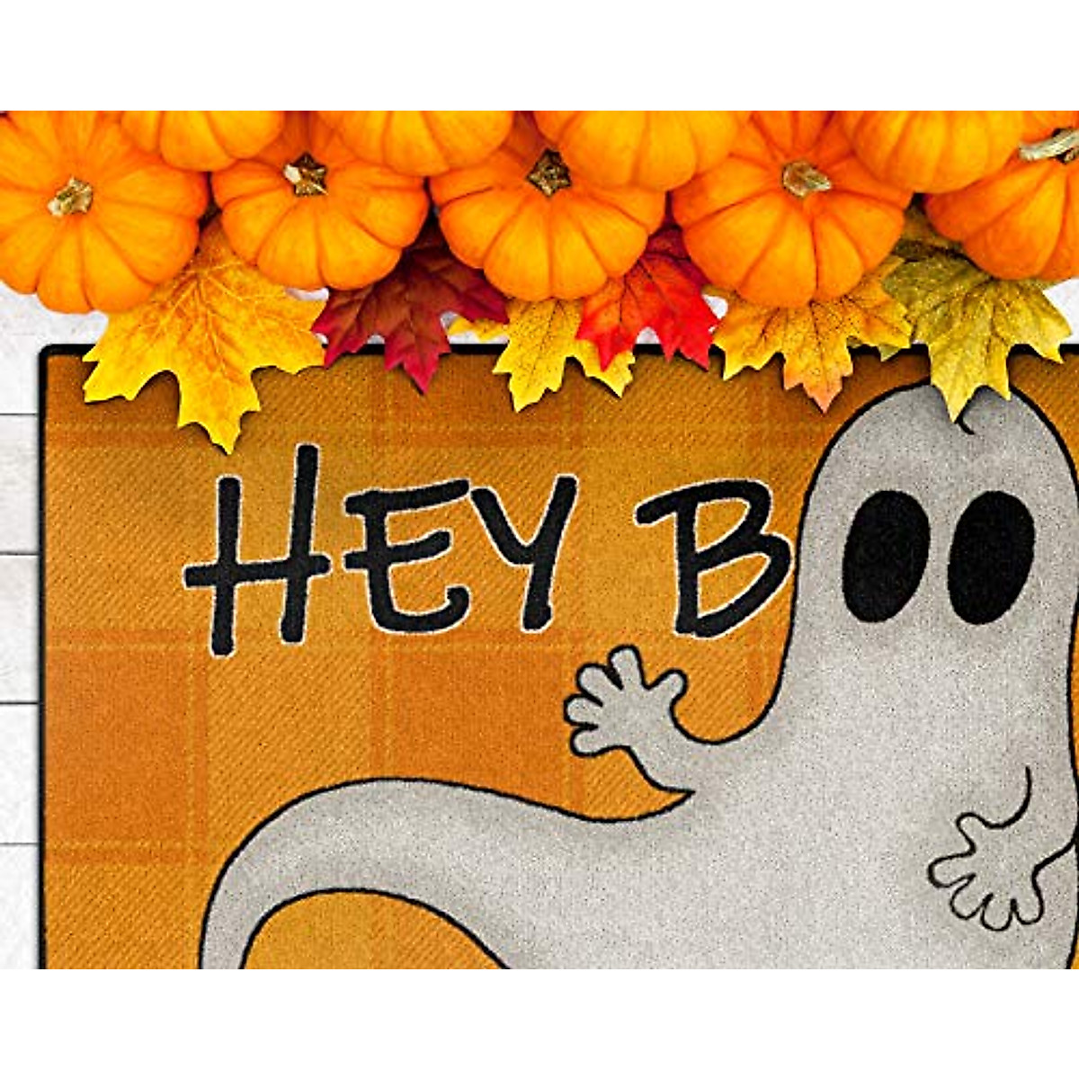 Brumlow MILLS Hey Boo Halloween Ghost Washable Festive Print Indoor or Outdoor Rug for Living or Bedroom Carpet, Dining Room, Kitchen Area or Entryway Rug, 20" x 34",Orange