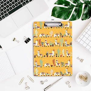 Hongri Clipboard, Fashion Design Letter Size Wooden Clipboards for Students, Women, Man and Kids, Cute Custom Pattern, A4 Standard Size 9" x 12.5" with Low Profile Metal Clip, Yellow Cactus