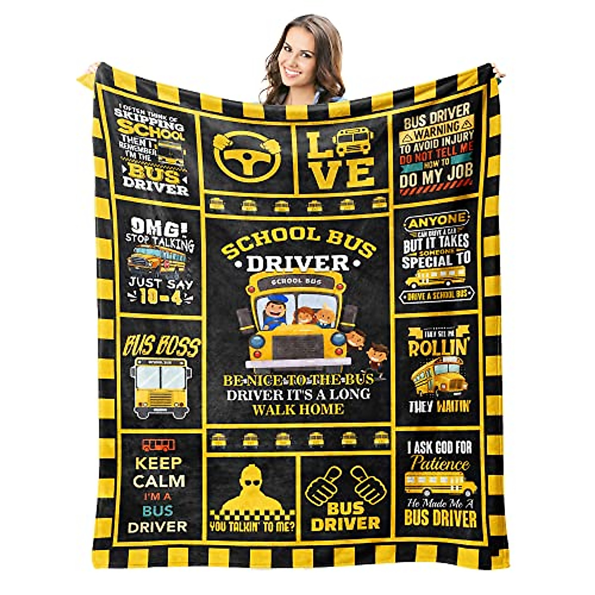School Bus Driver Gifts for Women - Birthday Gifts for School Bus Driver - Back to School End Of Term Gifts for Bus Driver - Thank You Appreciation Gift for School Bus Driver - Throw Blanket 60"x50"
