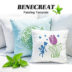 BENECREAT 12PCS Plastic Drawing Templates 12x12 Inches Angel & Fairy Moon Flowers Pattern Painting Template Stencil for Scrabooking Card Making, DIY Wall Floor Decoration