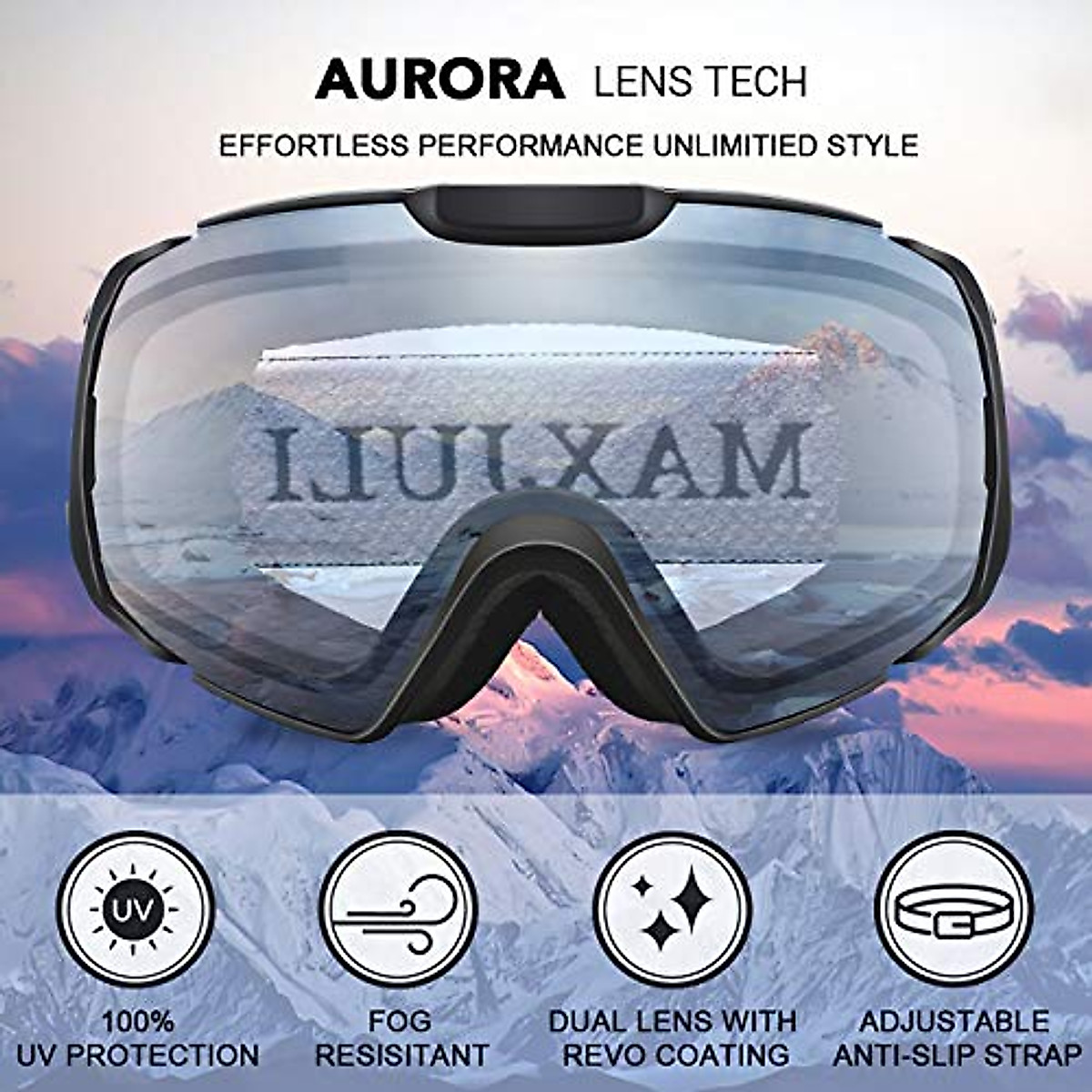 JULI Ski Goggles for Men Women Youth,OTG and Anti-Fog Design,Snowboard Skate Snowmoblie Double Layer Lens Snow Goggles M4 (Black Frame/82% VLT Clear Len)