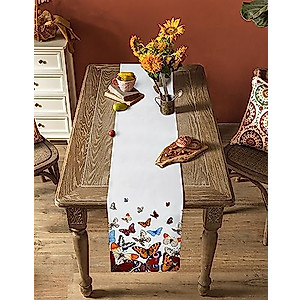 Red Orange Blue Butterfly Table Runner 120 Inches Long Farmhouse Dress Scarves, Modern Abstract Art Aesthetics Dining Tablerunner for Coffee Table/Kitchen Island/Party Décor, 13" x 120"