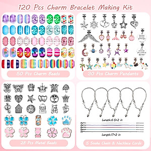 UFU Charm Bracelet Making Kit - Girls 120 Pcs DIY Beaded Jewelry Making Kit, Unicorn & Mermaid Gifts for Girls Toys Crafts for Teen Girls Ages 5 6 7 8-12, with a Portable Bracelet Organizer Box