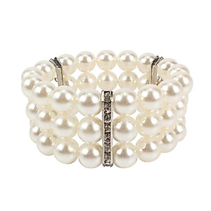 KOSMOS-LI Multi Layer Pearl Strand Necklace Bracelet And Earring Faux Ivory Pearl Jewelry Set