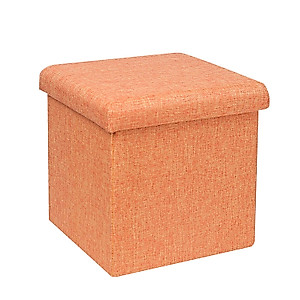 B FSOBEIIALEO Storage Ottoman Cube, Linen Small Foot Seat,for Living Room, Bedroom, Home Office, Dorm Storage Footrest Orange 11.8"x11.8"x11.8"