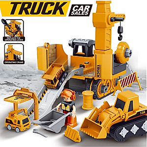 JIFTOK Constrcution Truck Toy Car for 3 4 5 6 7 8 Year Old Boys, Take Apart Toys with Electric Drill, Building Toy Playset with Excavator Toy, Tractor Toy for Kid 3-5 4-8 Christmas Birthday Gifts