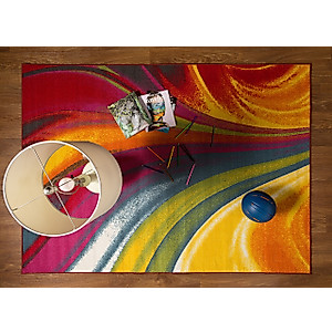 Modern Contemporary Waves Non-Slip (Non-Skid) Area Rug 8 x 10 (7' 10" x 10') Multi