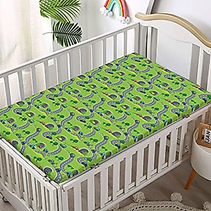 Car Race Track Themed Fitted Crib Sheet,Standard Crib Mattress Fitted Sheet Ultra Soft Material-Baby Sheet for Boys Girls, 28“ x52“,Multicolor