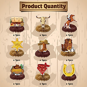 Gameza Western Party Decorations - 9PCS Wild West Cowboy Party Decorations Rodeo Themed Birthday Party Decorations Cool Baby Shower Party Honeycomb Centerpieces Table Toppers Decor Supplies