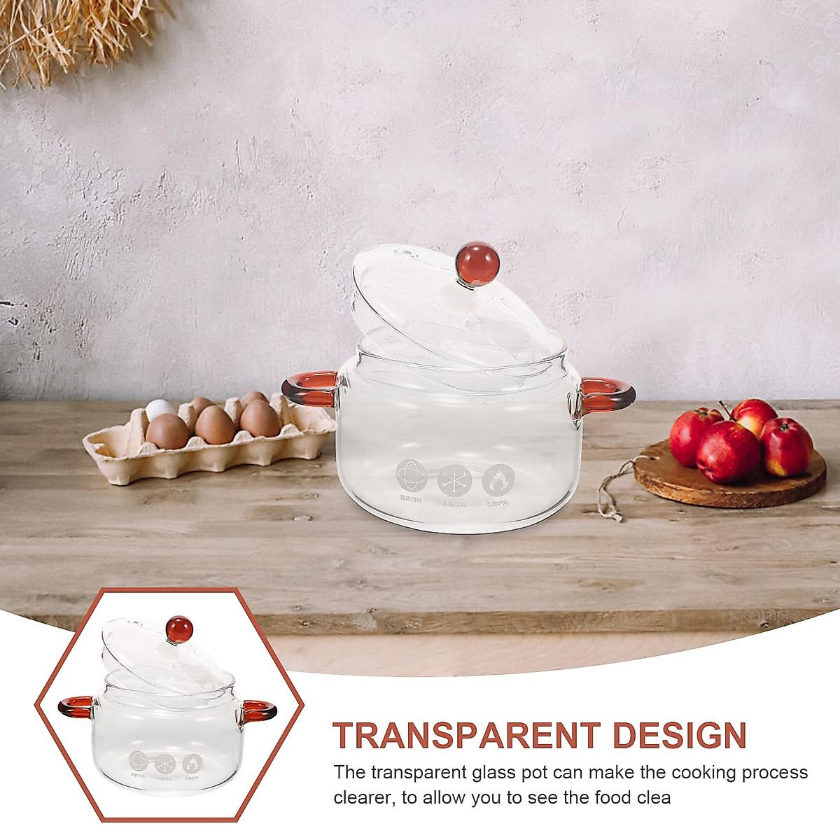 Hemoton Clear for Cooking On Stove Glass Saucepan with Cover Stovetop Cooking Pot Glass Cookware Simmer Pot for Pasta Noodle, Soup, Milk, 0.45L