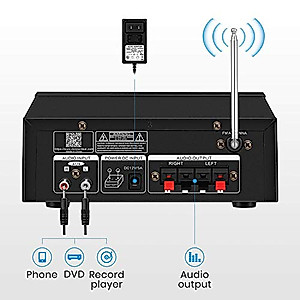 Moukey 2 Channel Amplifier for Stereo Audio Speakers Bluetooth 5.0 - Portable RMS 100W, Desktop Power Receivers with FM Radio, MP3/USB/SD Readers, 2 Mic Input, Remote MAMP3