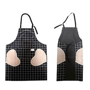 Geounzay Aprons for Men, Cooking Kitchen Aprons, Waterproof Oil-Proof Erasable Hand Adjustable Bib Cooking Aprons with Pockets for Women Men Dishwashing Baking Grill Restaurant Durable Black (Small)