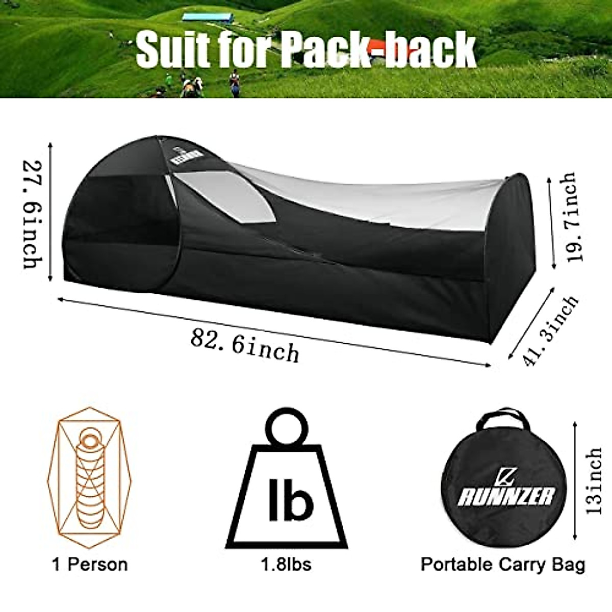 L RUNNZER Single Camping Tent, Pop-Up Net with Upgraded Mesh for Sleeping Outdoor Camping Traveling