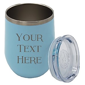 My Personal Memories Personalized Insulated Wine Tumbler - Custom Monogrammed Stemless Wine Cup - Your Text Here (Carolina Blue)