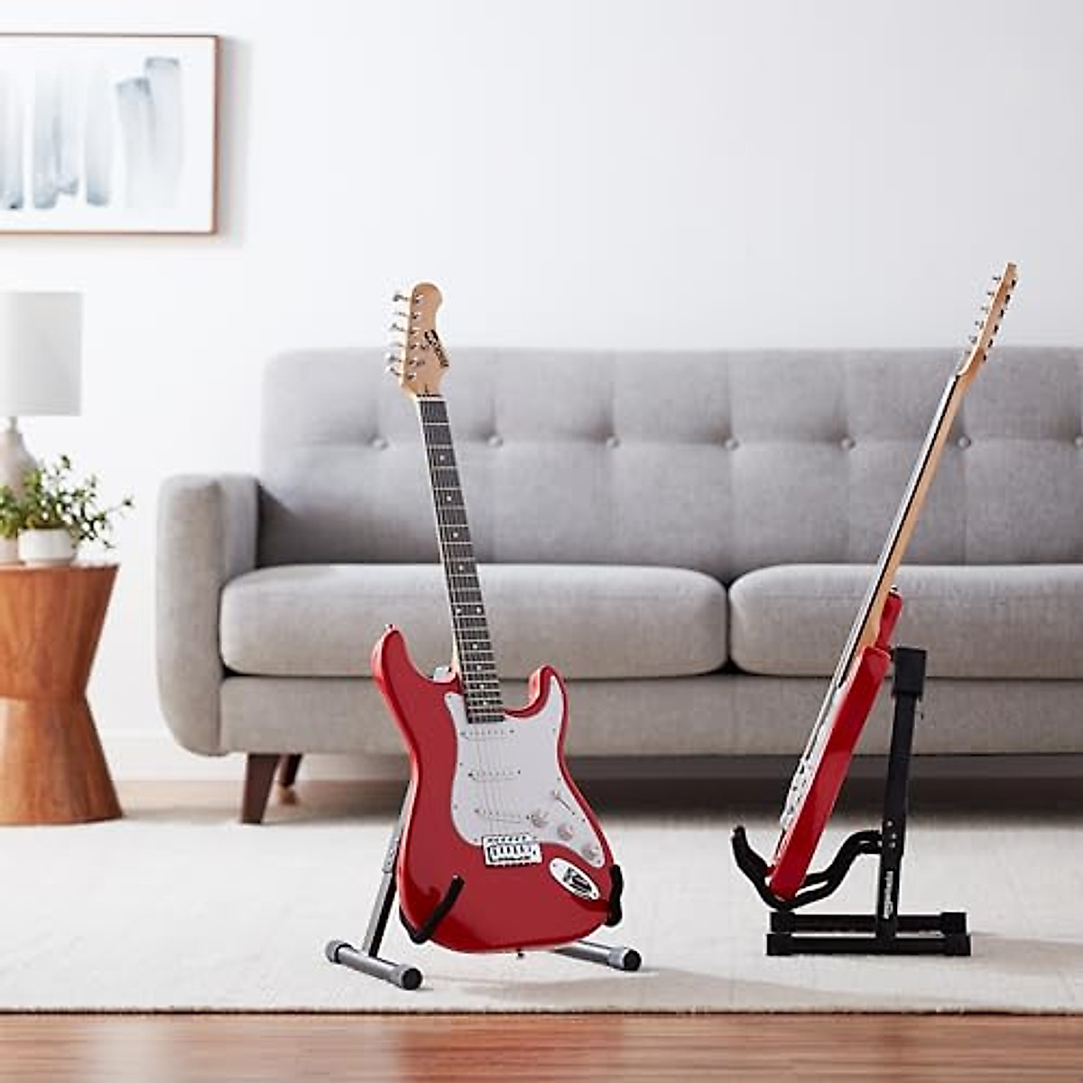 Amazon Basics Adjustable Guitar Folding A-Shape Frame Stand for Acoustic and Electric Guitars with Non-Slip Rubber and Soft Foam Arms, Fully Assembled, Black