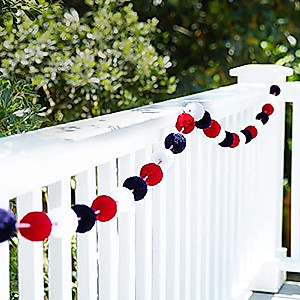 Zoe Frances Designs Patriotic Garland | Red White and Blue Garland | 4th of July Decorations | Pom Pom Garland for Independence Day, Labor Day, Veterans Day | Nautical Nursery Decor