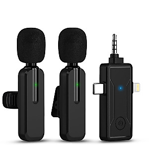 MAYBESTA Wireless Lavalier Microphone for iPhone Camera Android - Rotatable Clip-on Mic for Video Recording - Lapel Mini Microphones with Noise Cancellation 7H Working Time