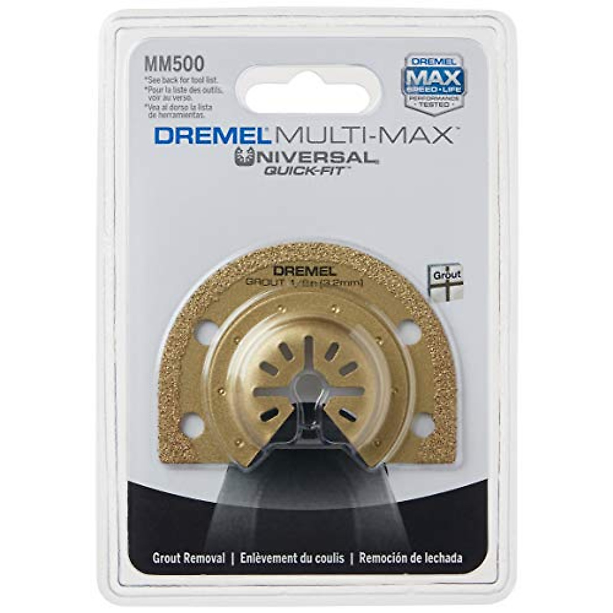 Dremel MM500 1/8-Inch Oscillating Multitool Blade for Grout Removal, Fast Cutting Carbide Accessory - Universal Quick- Fit Interface Fits Bosch, Makita, Milwaukee, and Rockwell , Gold