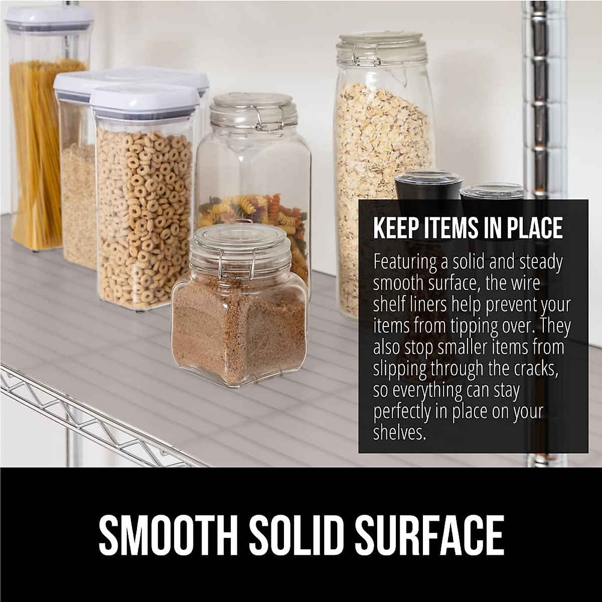 Gorilla Grip Wire Shelf Liners Set of 4 and Smooth Drawer Liner, Wire Shelf Liner Size 14x36 in Charcoal, Waterproof Hard Plastic, Drawer Liner Size 12x10 in Gray, Non Adhesive, 2 Item Bundle