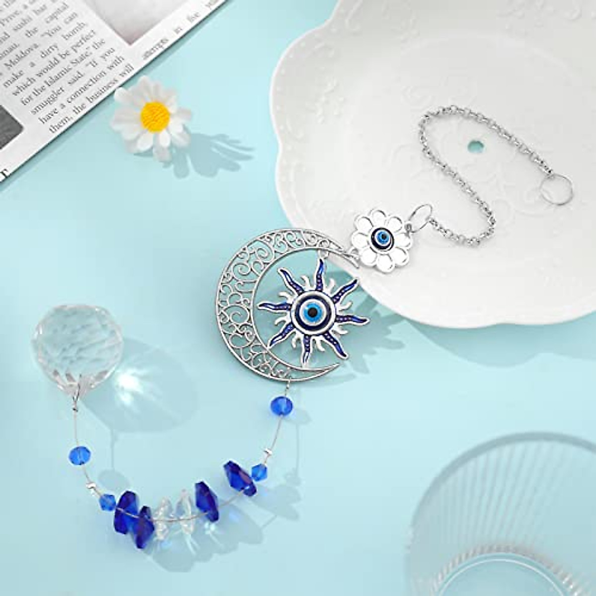 XINRUI Crystal Sun Catcher, Hanging Ornament Crystals Balls Prism Rainbow Maker for Home, Office, Garden Decoration, Window Decorations Decor(Moon)