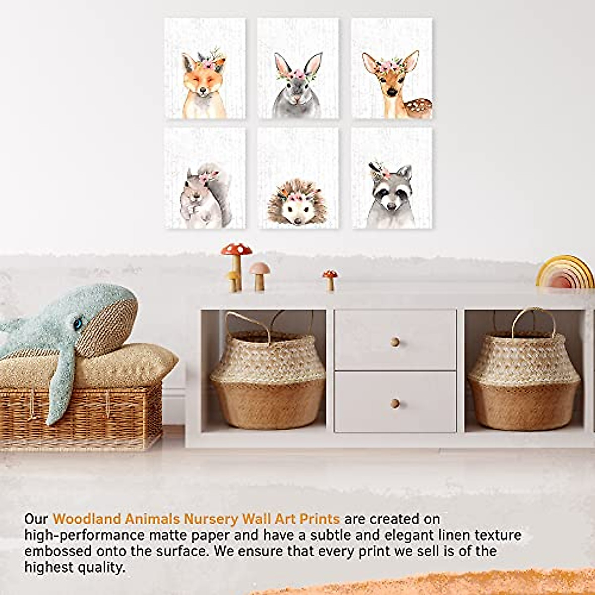 Woodland Animals Nursery Wall Art Prints (Set of 6) - Unframed - 8x10s