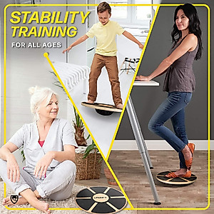 URBNFit Balance Board Trainer - Wooden Wobble Balancing Board for Core Stability, Strength Training & Flexibility - Wobble Board w/Workout Guide to Exercise at Desk or Home Gym﻿