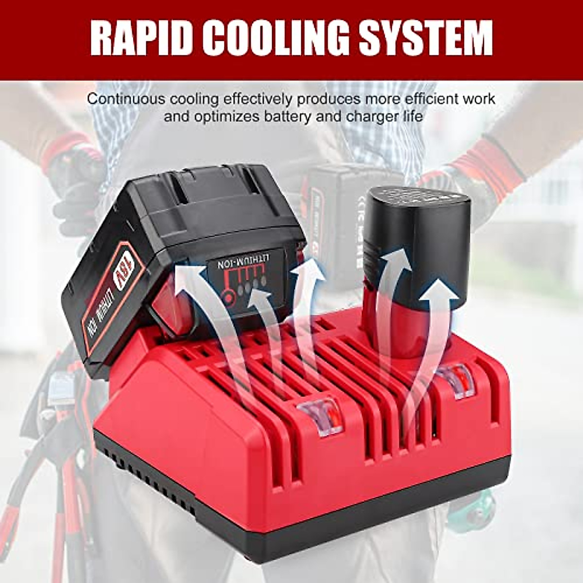 2Pack 6.0Ah 48-59-1850 Battery Replacement for Milwaukee M18 Battery and Charger Compatible with Milwaukee 18V Battery 48-11-1852 48-59-1850 48-11-1850 and Replacement Milwaukee M18 Battery Charger