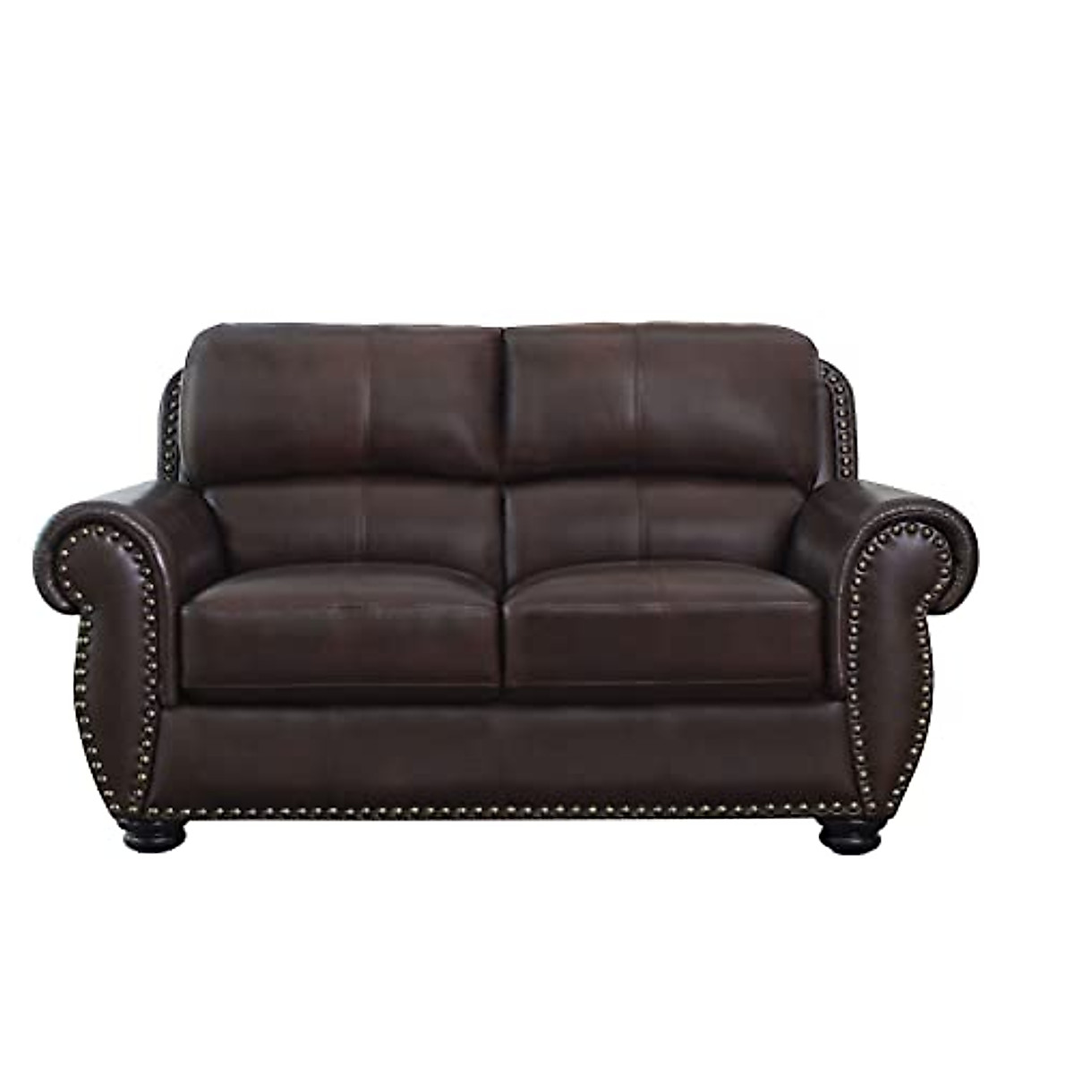Abbyson Living Austin Leather Loveseat - Traditional Design, Nailhead Trim, Brown