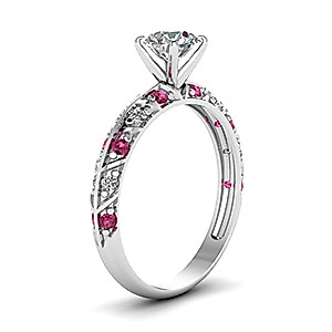55Carat Pave Knife Edge Ring sterling silver Created Pink Sapphire Round shape Pink color Side Stone Engagement Rings pave Setting in Size 12 Minimal Surprise Gifts for Ladies