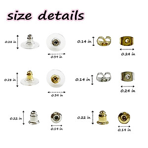 Mevodeata Earring Backs 6 Styles 170 Pcs, Hypoallergenic Metal Earring Backs, Bullet Shape Safety Earring Backs Replacements for Earring Studs Hoops
