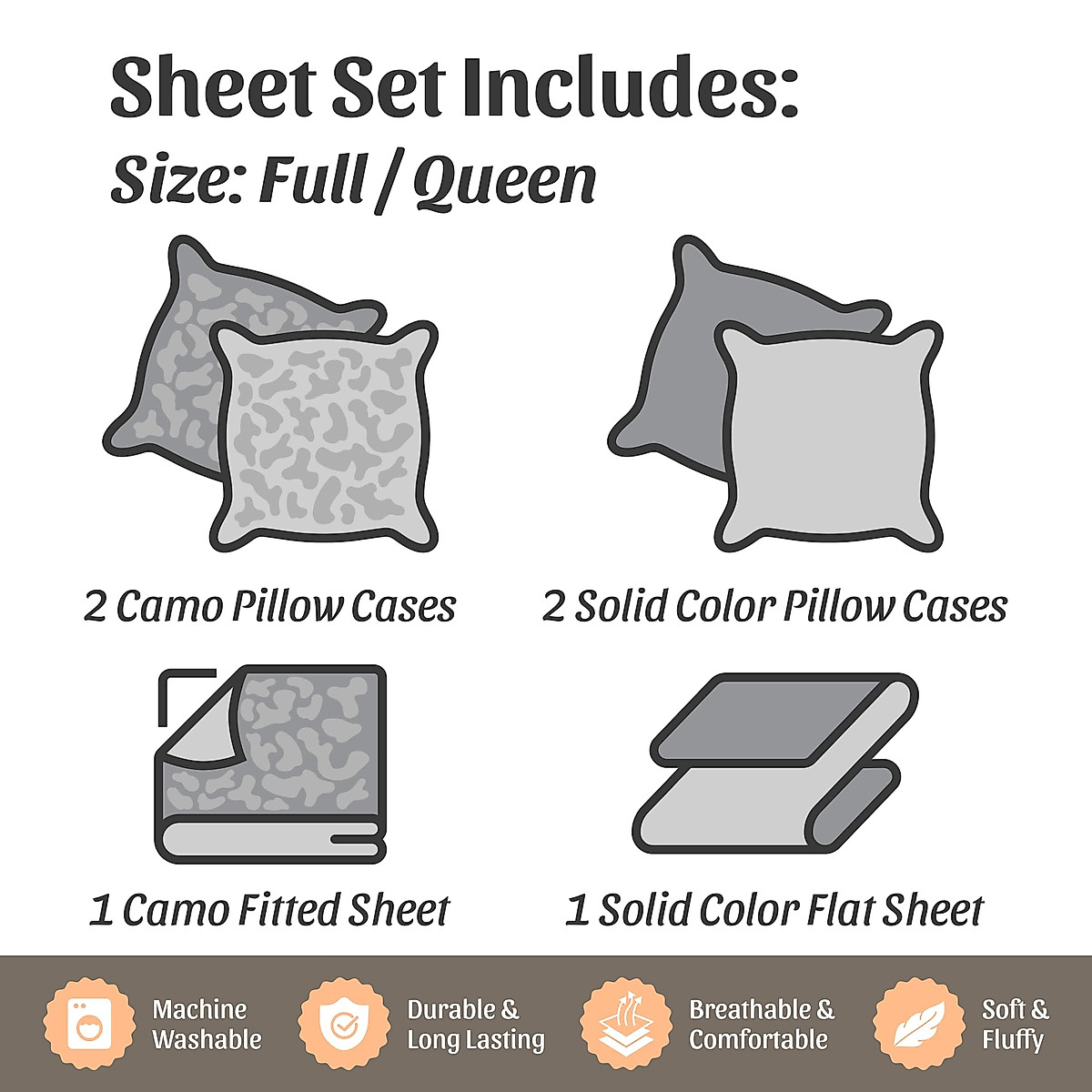 Regal Comfort Orange Camo Queen Sheet Set - 6 Piece Set with Fitted Sheet, Flat Sheet & 4 Pillow Cases, Perfect Camouflage Bedding for Cabin Owners, Hunters, Airbnb & Lodge Owners